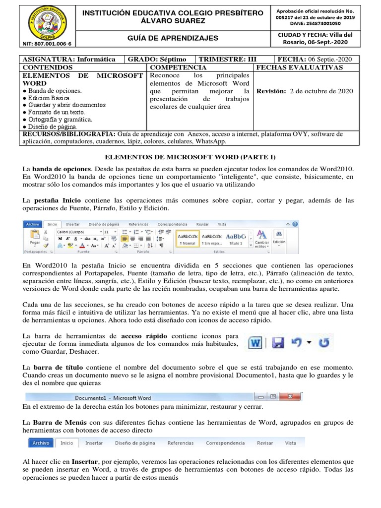 Septimo A y B Tercer Trimestre Informatica | PDF | Microsoft Word ...