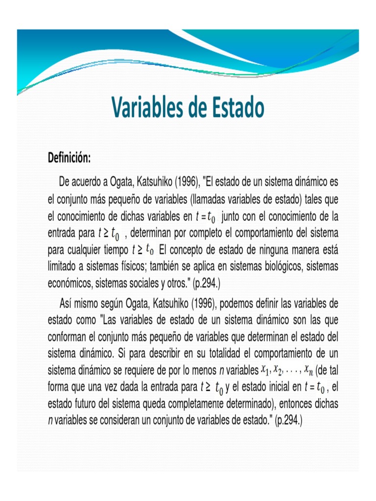Variables de Estado en Sistemas Dinámicos | PDF | Ecuaciones | Matriz ...