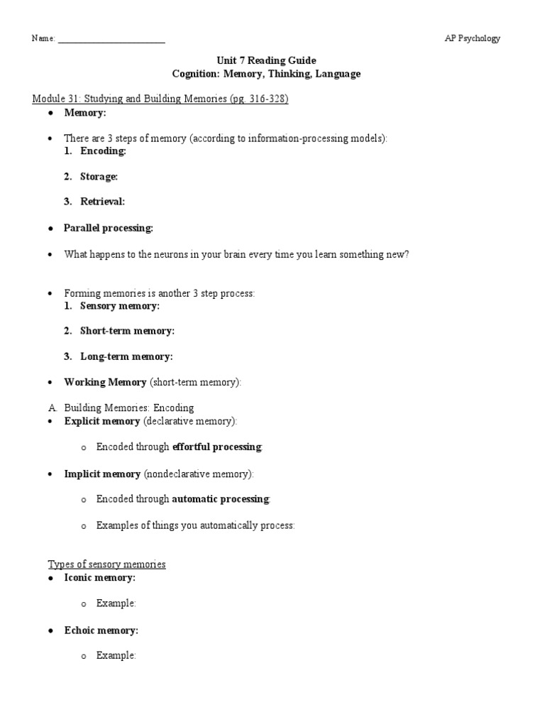 AP Psychology Memory Guide | PDF | Recall (Memory) | Memory