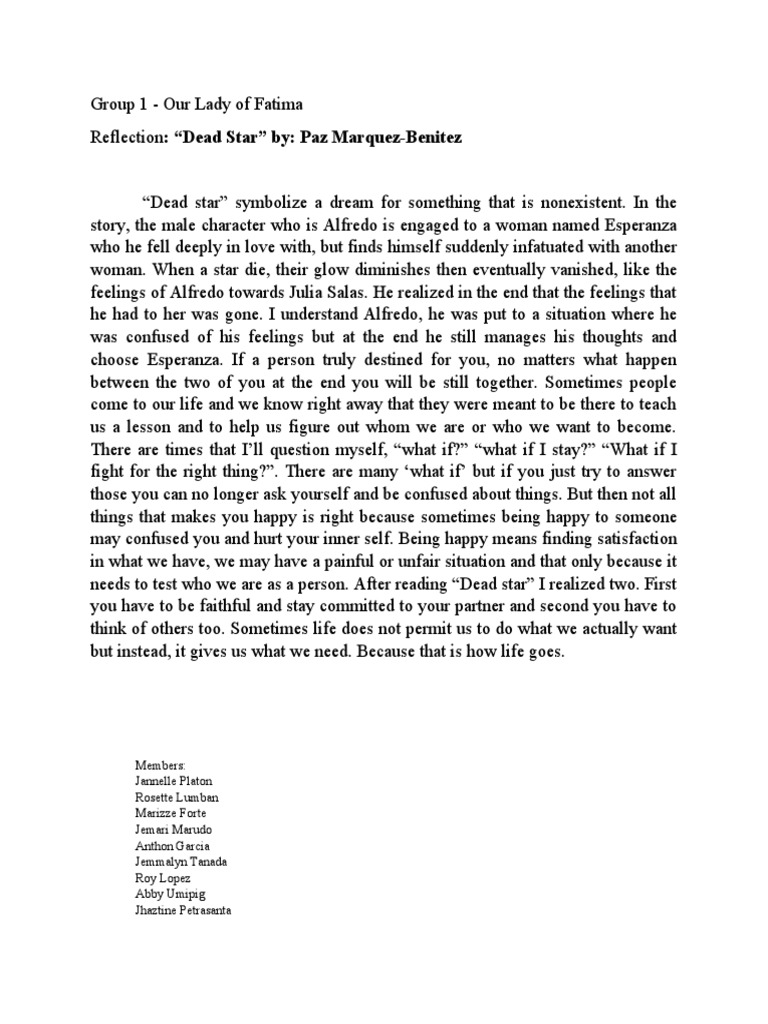 Reflection on "Dead Stars" Themes | PDF | Self-Improvement