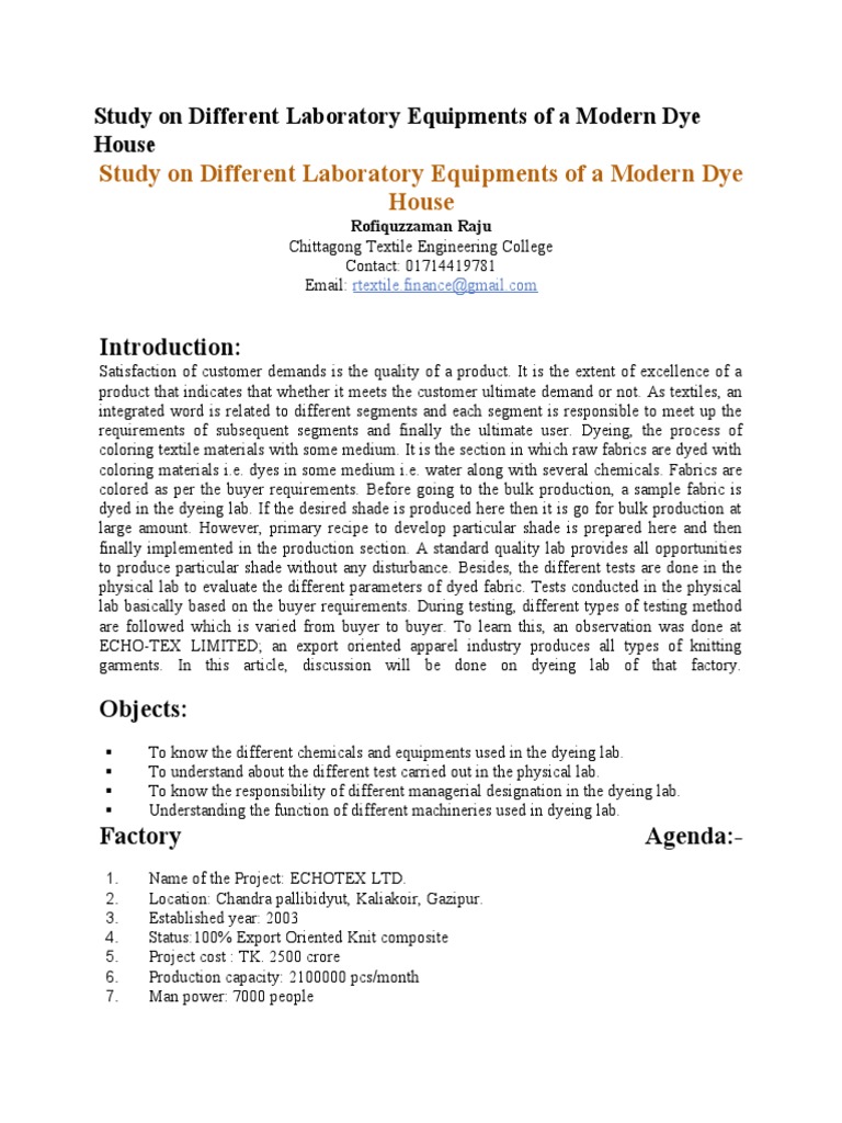 Study On Different Laboratory Equipments of A Modern Dye House | PDF ...