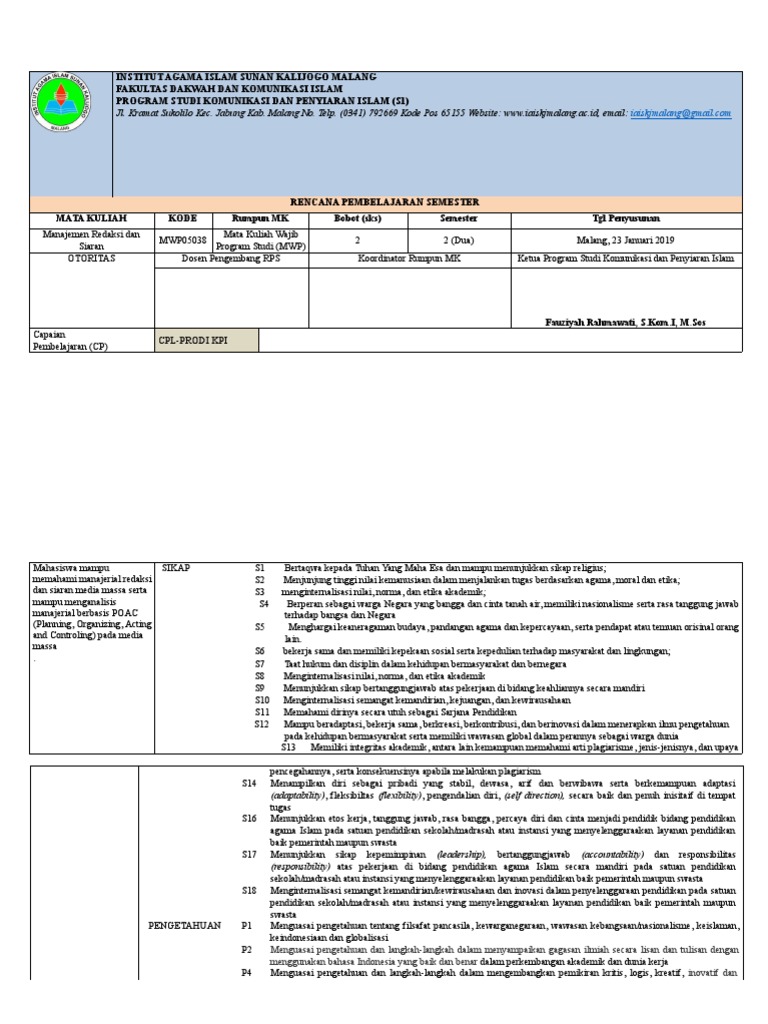 RPS Manajemen Redaksi Dan Siaran | PDF | Sains & Matematika