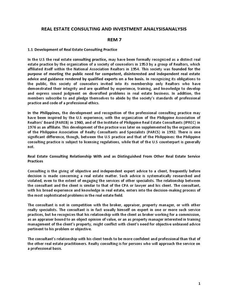 Development of Real Estate Consulting Practice (Mai) | PDF | Consultant ...