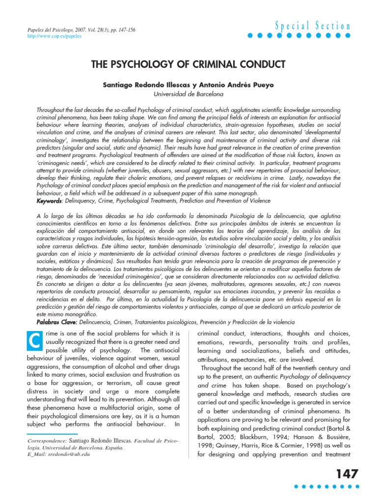 The Psychology of Criminal Conduct: Special Section | PDF | Juvenile ...