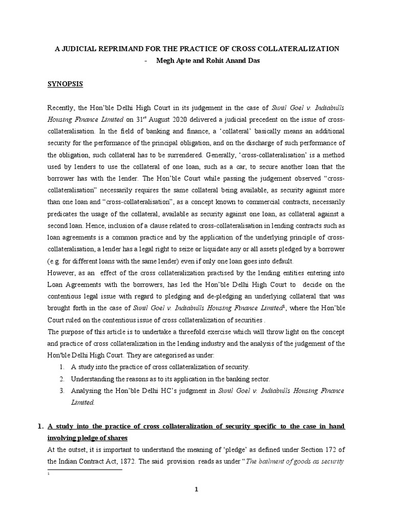 Draft Version - Article On Cross Collateralization-C1 | PDF | Loans | Credit