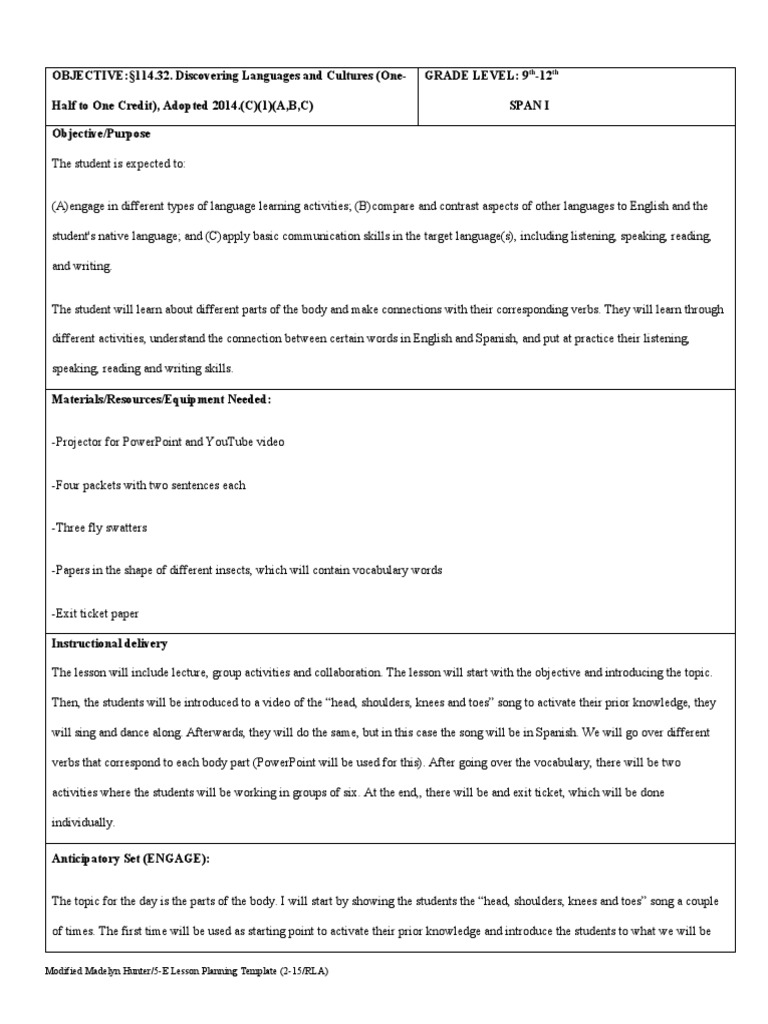 Lesson Plan Final Draft 11-07 | PDF | English Language | Vocabulary