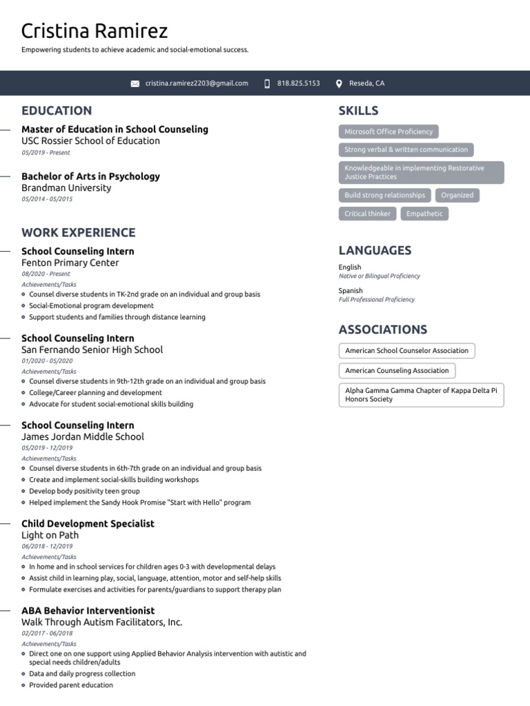 Cristina Ramirez Resume | PDF | School Counselor | Autism Spectrum