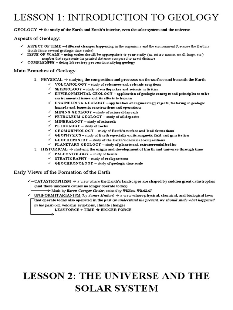 Lesson 1: Introduction To Geology: Lesson 2: The Universe and The Solar ...