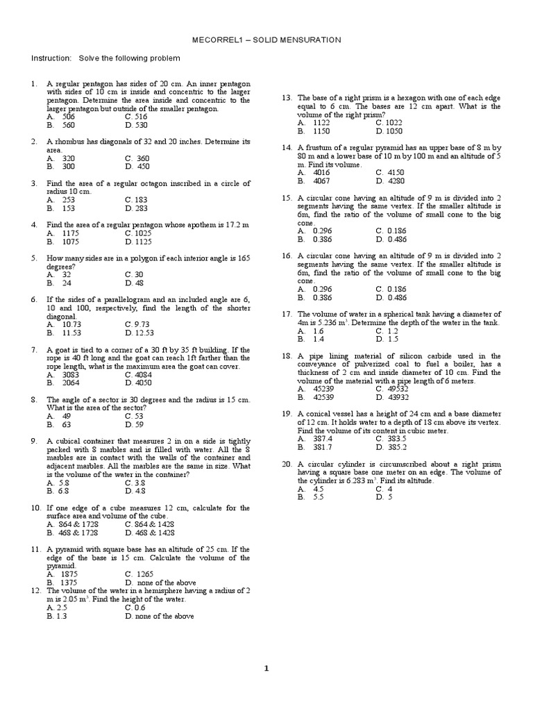 Solid Mensuration | Download Free PDF | Volume | Area