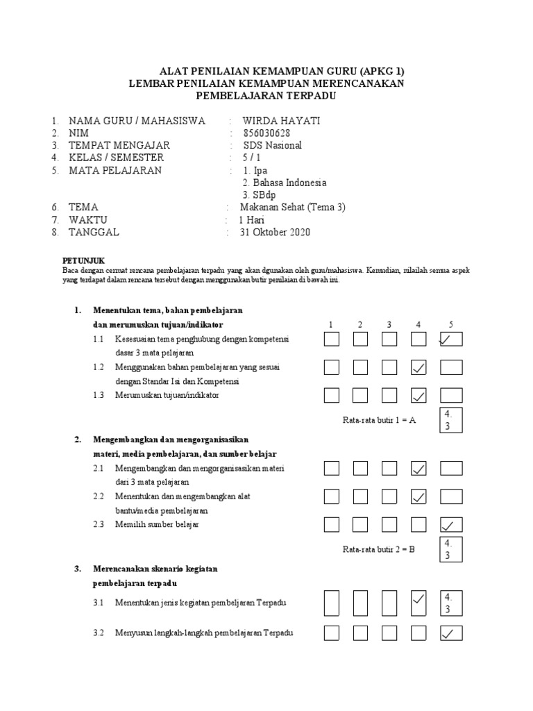 APKG 1 Dan 2 Pembelajaran Terpadu | PDF