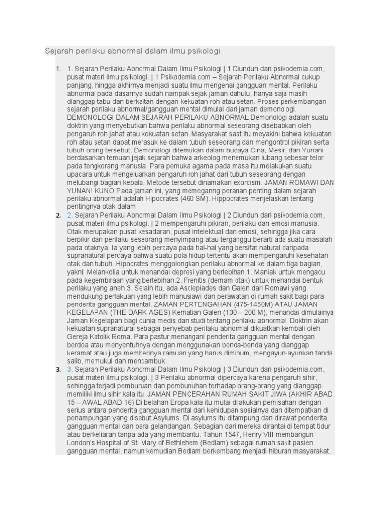 Sejarah Perilaku Abnormal Dalam Ilmu Psikologi | PDF | Ilmu Sosial