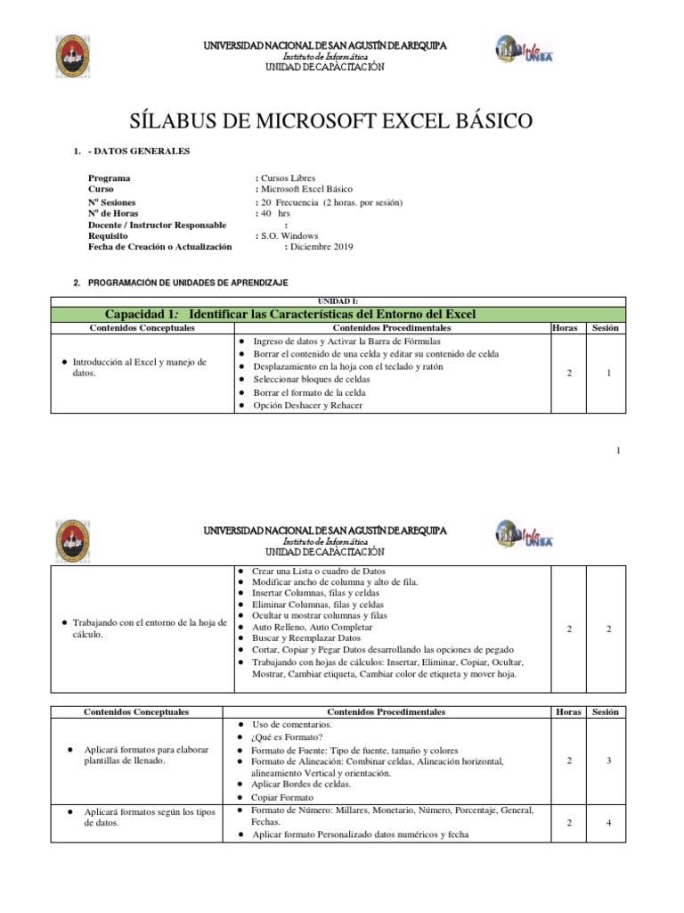 Syllabus de Excel Básico | PDF | Microsoft Excel | Software