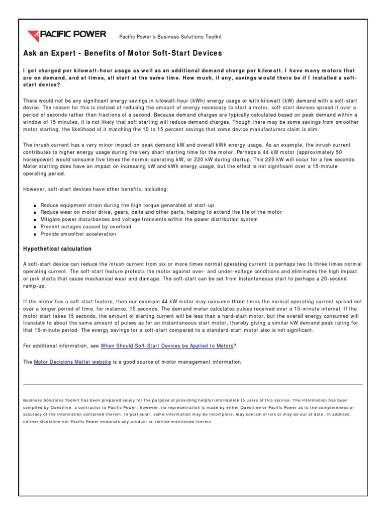 The Limited Energy Savings Potential of Motor Soft-Start Devices and ...