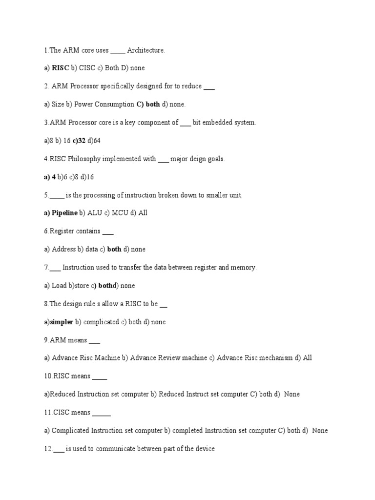 Arm Mcq Pdf Random Access Memory Arm Architecture