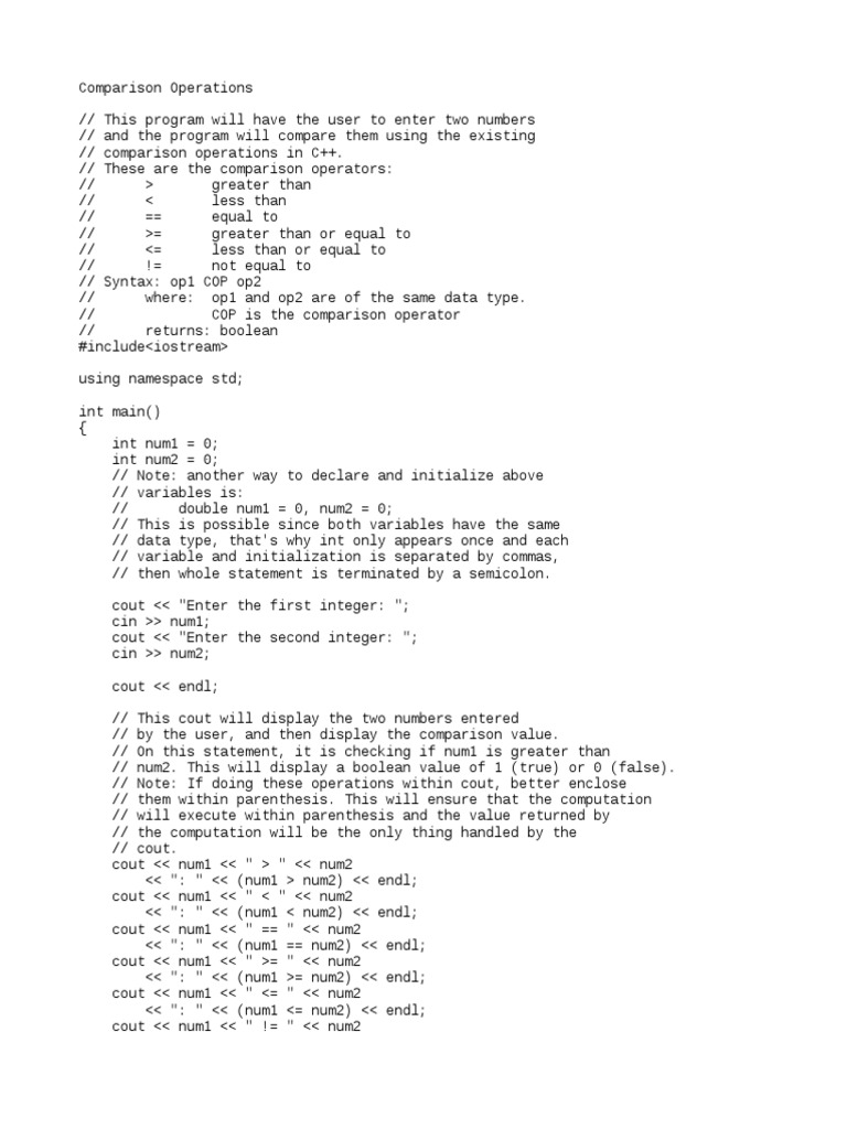 Comparison Operators | PDF | Integer (Computer Science) | Boolean Data Type Comparison Operators | PDF | Integer (Computer Science) | Boolean Data Type