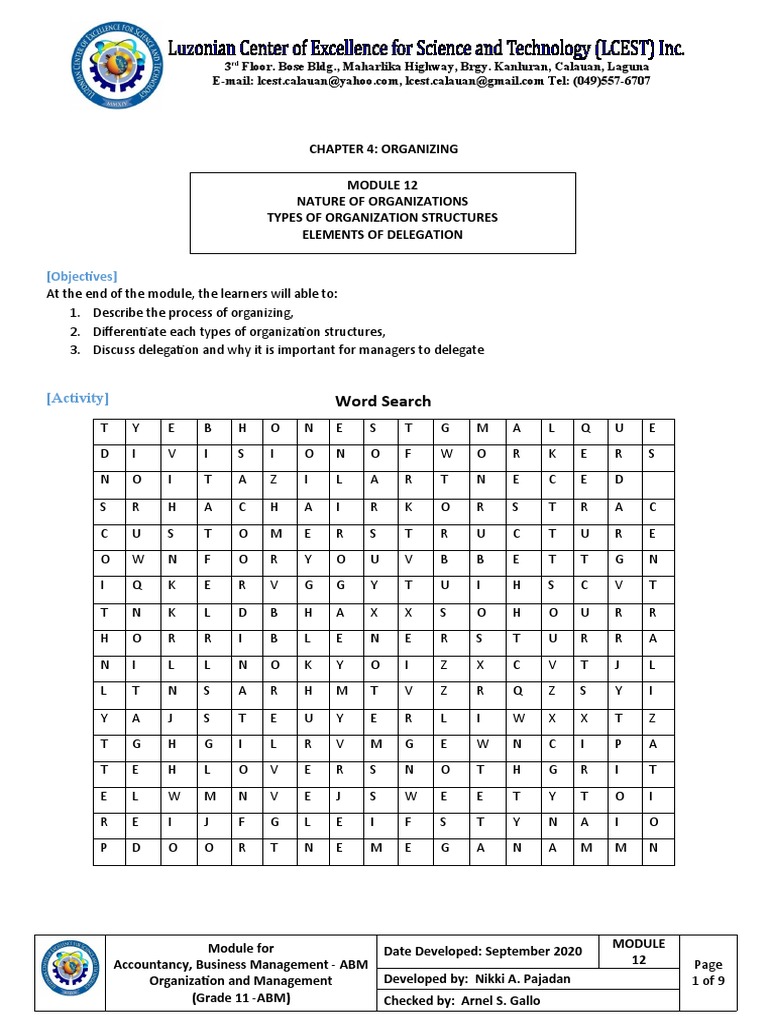 11 Organization and Management Week 12 Module 12 | PDF | Organizational ...