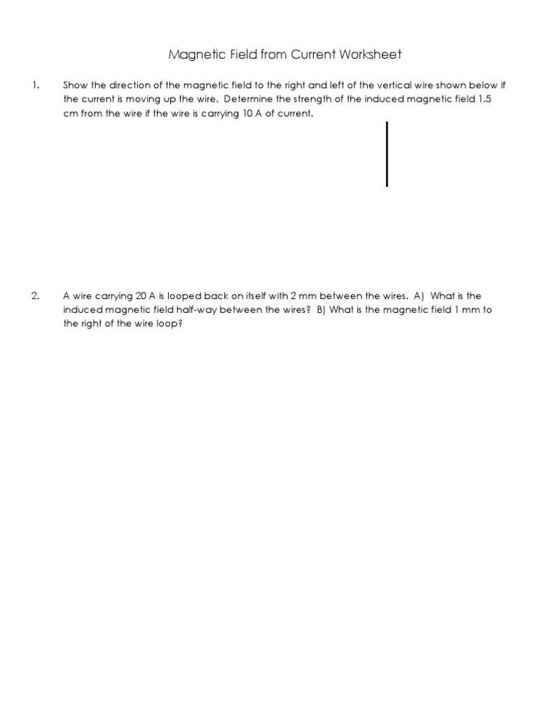 Magnetic Field From Current Worksheet | PDF