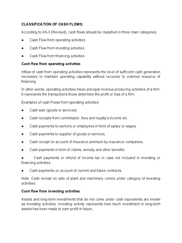 Cash Flows Statements (Classification of Cash Flows Sources) | PDF ...