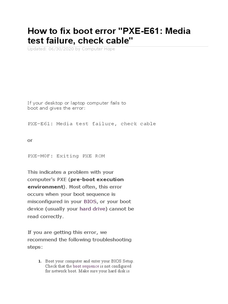 Fix PXE-E61 Boot Error | PDF