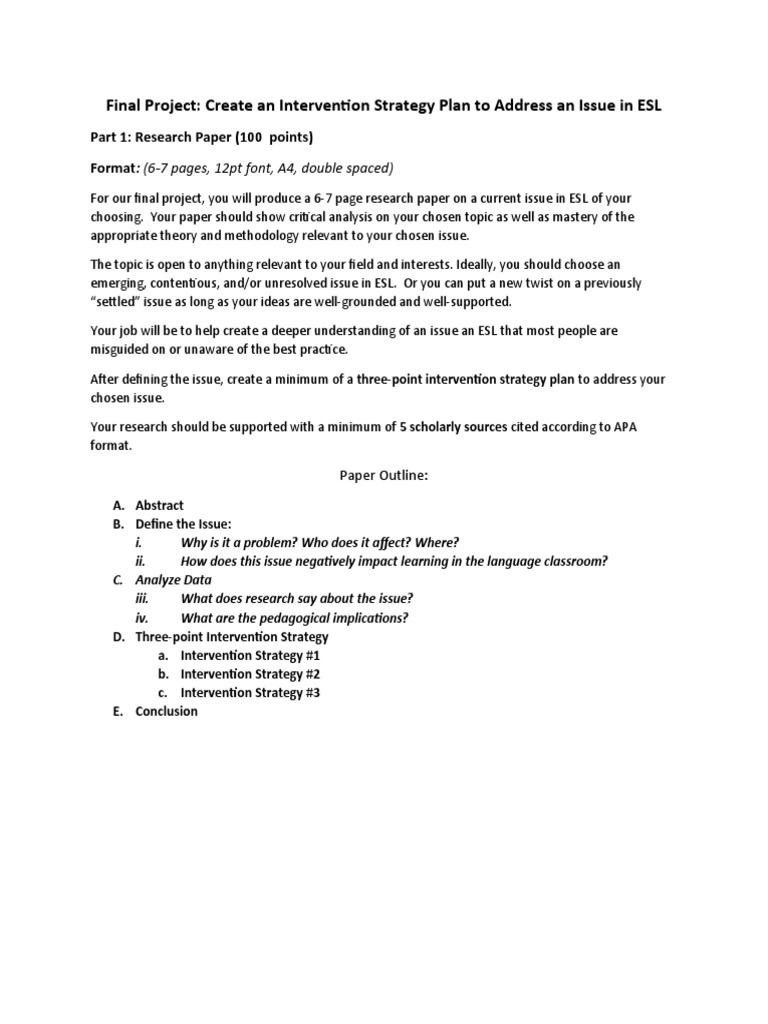Final Project: Create An Intervention Strategy Plan To Address An Issue ...