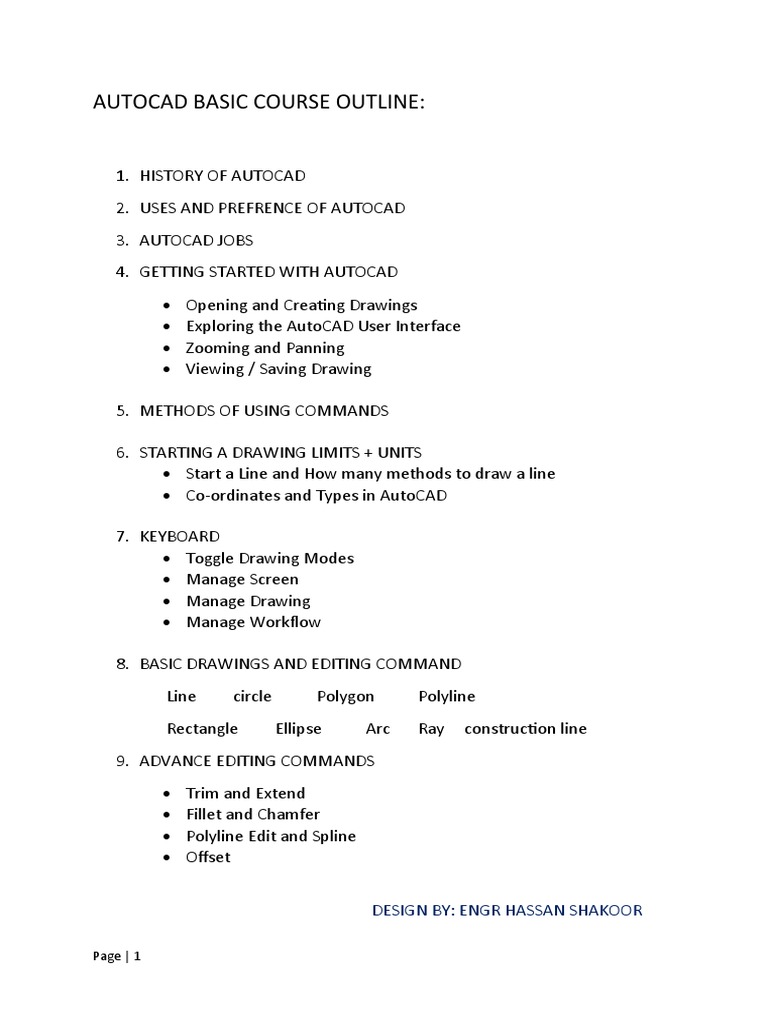 Autocad Basic Course Outline:: Design By: Engr Hassan Shakoor | PDF ...