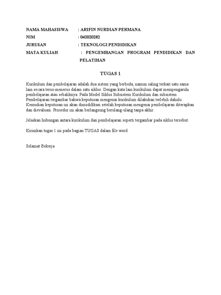 Tugas 1-Arifin Nurdian Permana-Pengembangan Program Pendidikan Dan Pelatihan | PDF
