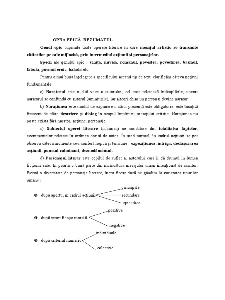 3.OPRA EPICĂ-Descriere. Rezumatul | PDF