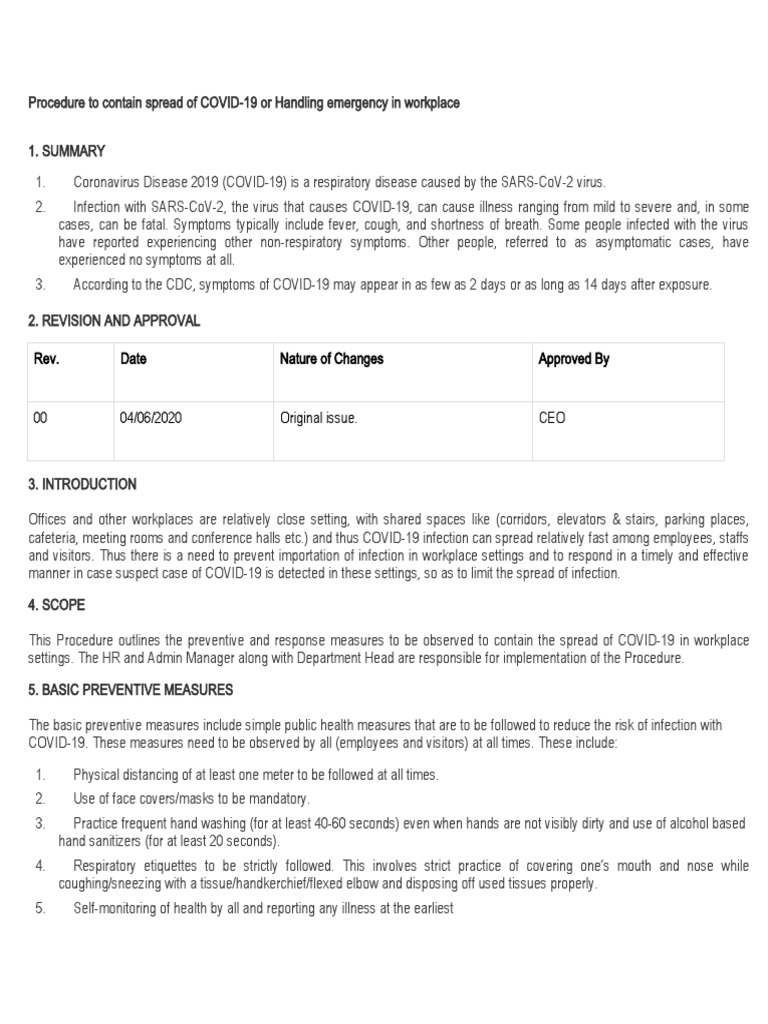 Covid 19 Emergency Handling Procedure | PDF | Public Health | Health ...