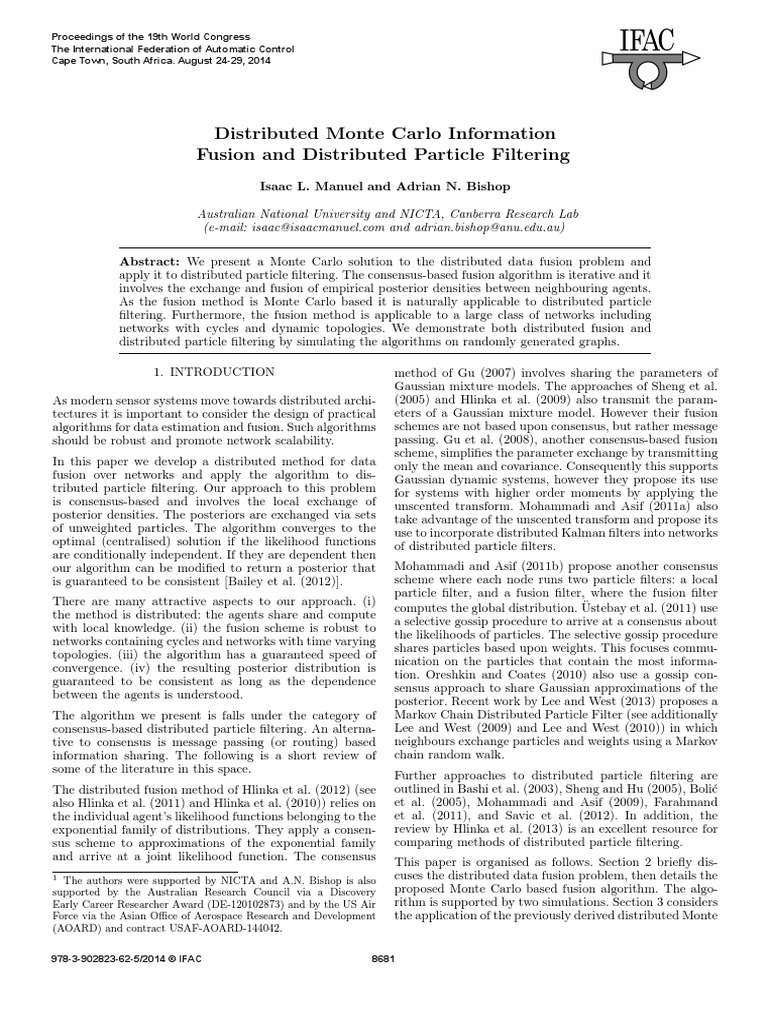 Distributed Monte Carlo Informationfusion And Distributed Particle