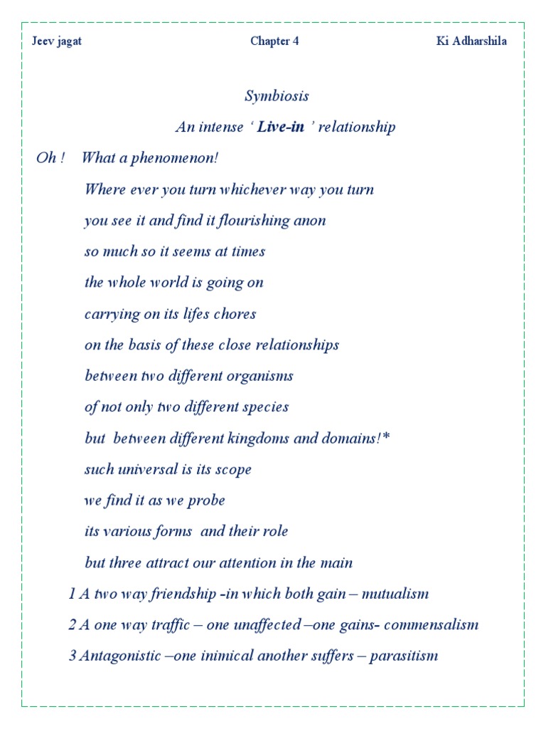 Life Sustaining Processes & Phenomena - Chapter 4 F Symbiosis Poem ...
