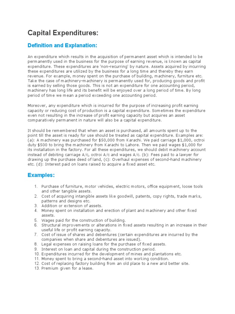 Capital Expenditures:: Definition and Explanation | PDF | Expense ...