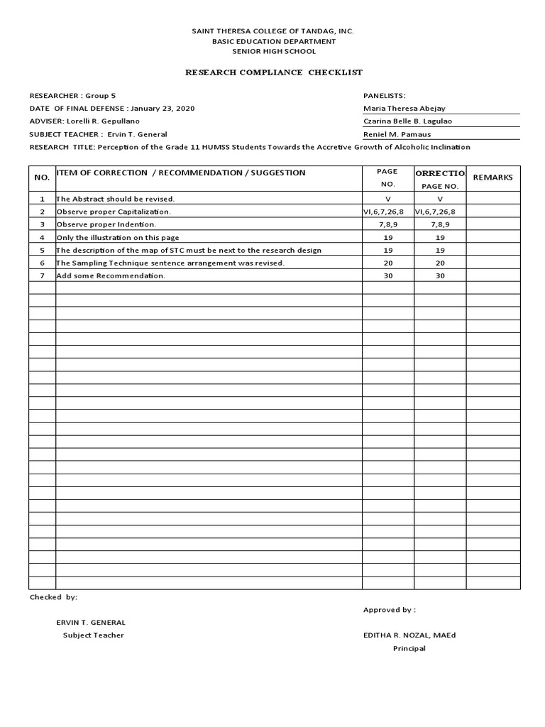 NO. Item of Correction / Recommendation / Suggestion Remarks | PDF