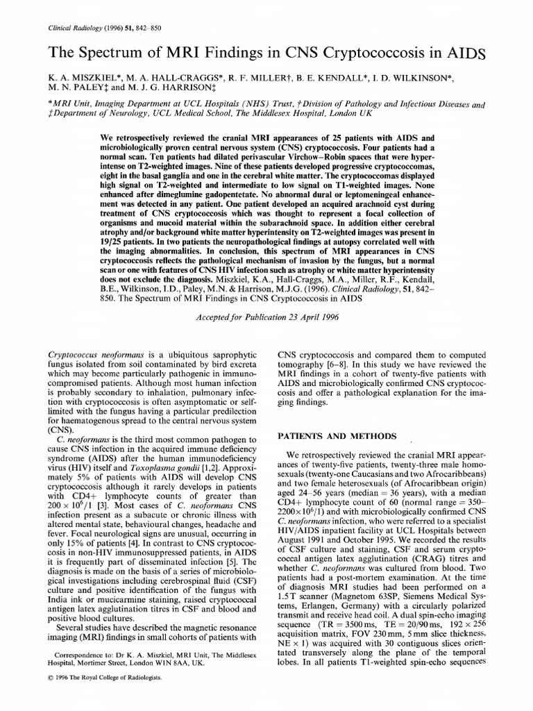 The Spectrum of MRI Findings in CNS Cryptococcosis in AIDS | PDF ...