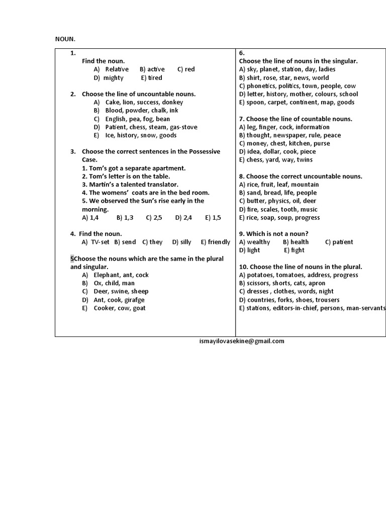 TestNoun Test | PDF | Noun | Plural