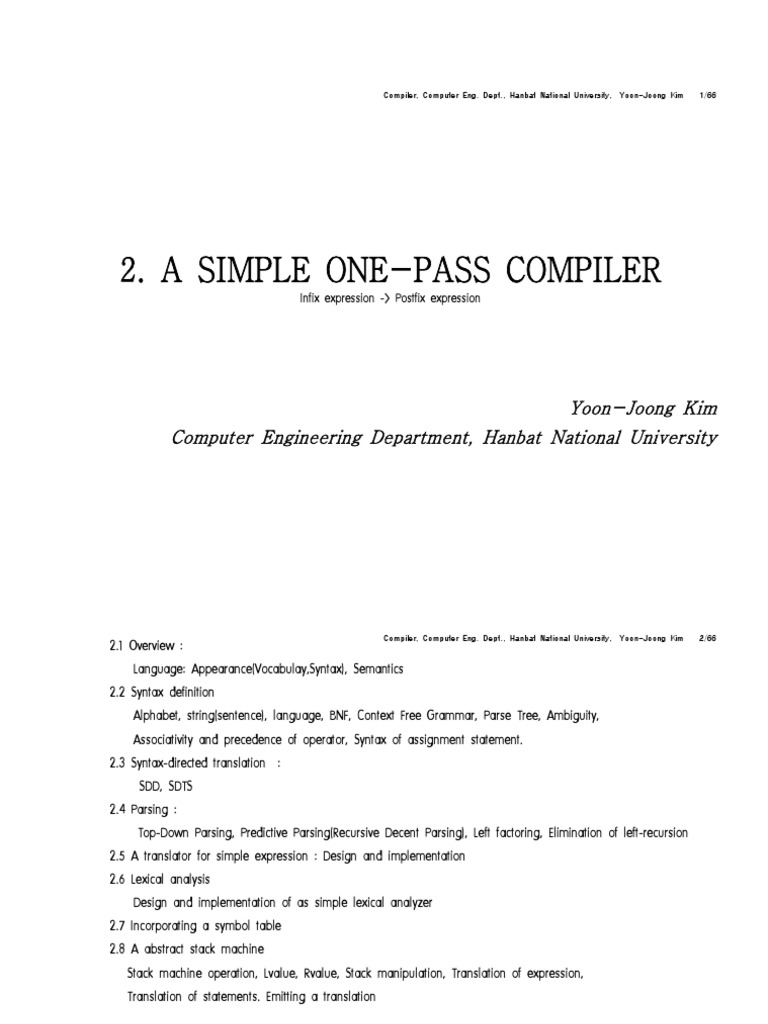 2 SimpleOnePassCompiler | PDF | Parsing | Implementation
