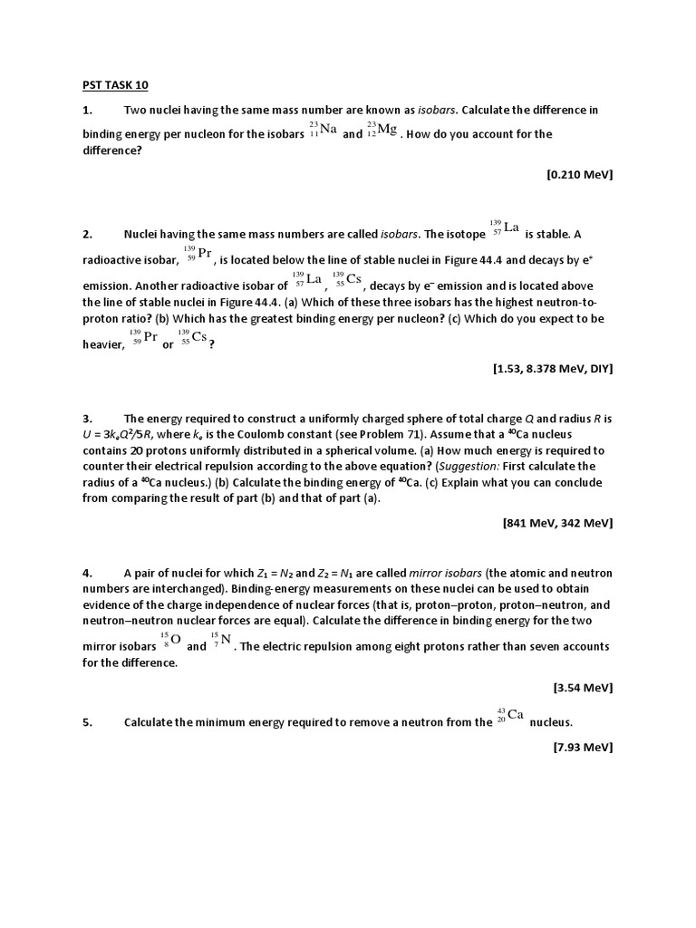 PST Task 10 | PDF | Atomic Nucleus | Neutron