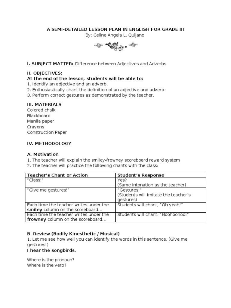 Lesson Plan Difference Between Adjective And Adverb Pdf Adverb