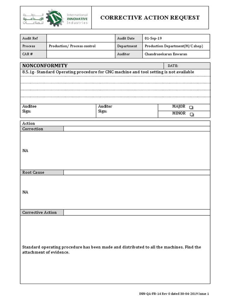 SOP for CNC machine tool setting | PDF
