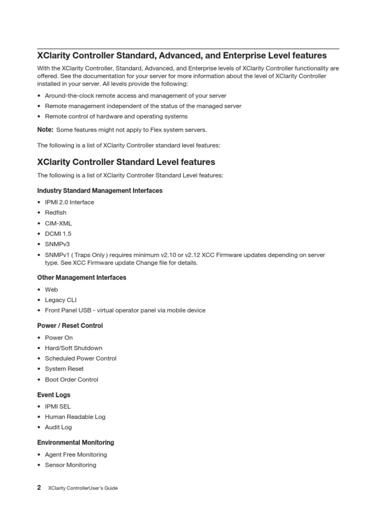 Xclarity Controller Standard, Advanced, and Enterprise Level Features ...