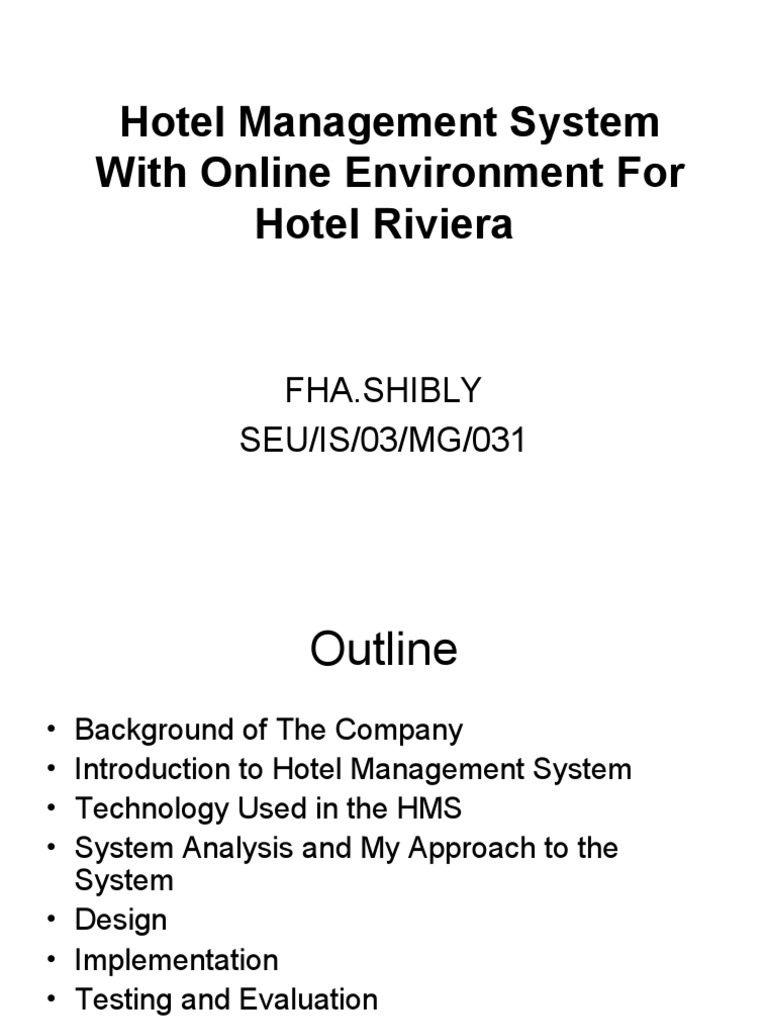 Hotel Management System With Online Environment For Hotel Riviera | PDF ...