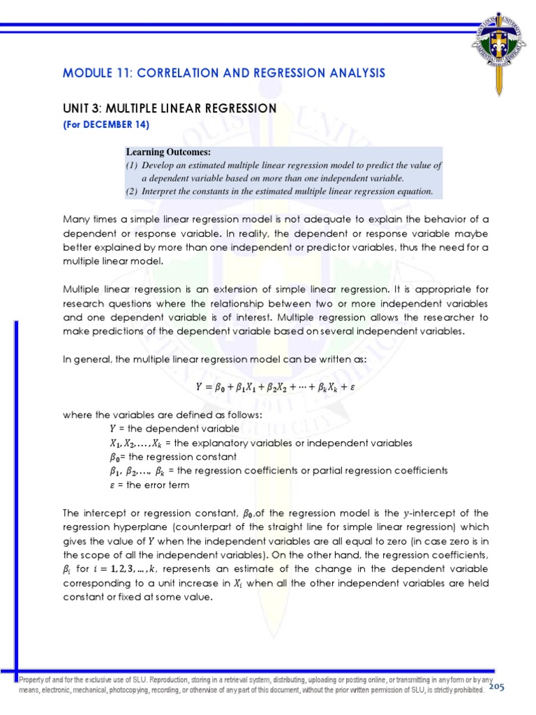 Module 11 Unit 3 Multiple Linear Regression | PDF | Regression Analysis ...