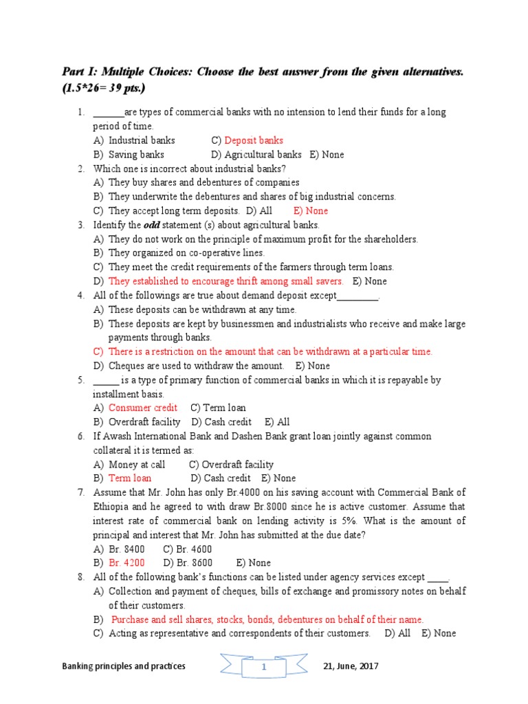 Part I: Multiple Choices: Choose The Best Answer From The Given ...