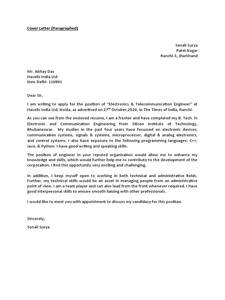 Cover Letter Paragraphed | PDF