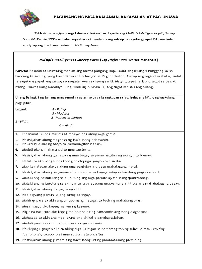Multiple Intelligence Survey | PDF
