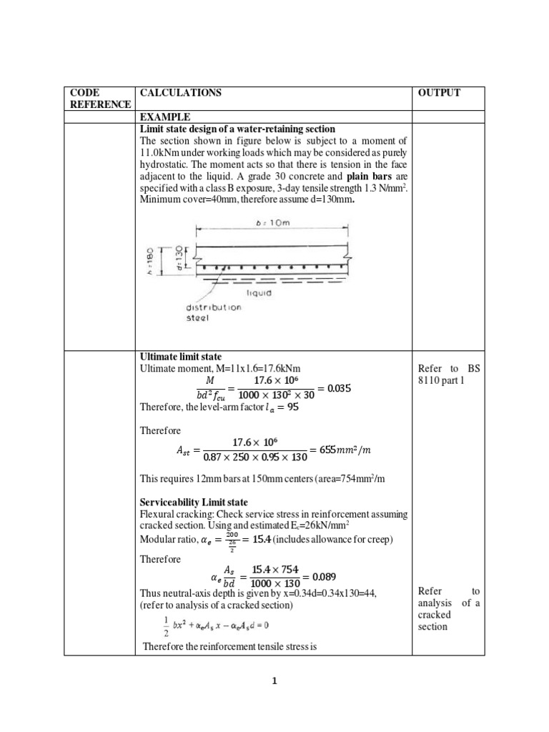 Code Reference Calculations Output Example Limit State Design of A ...