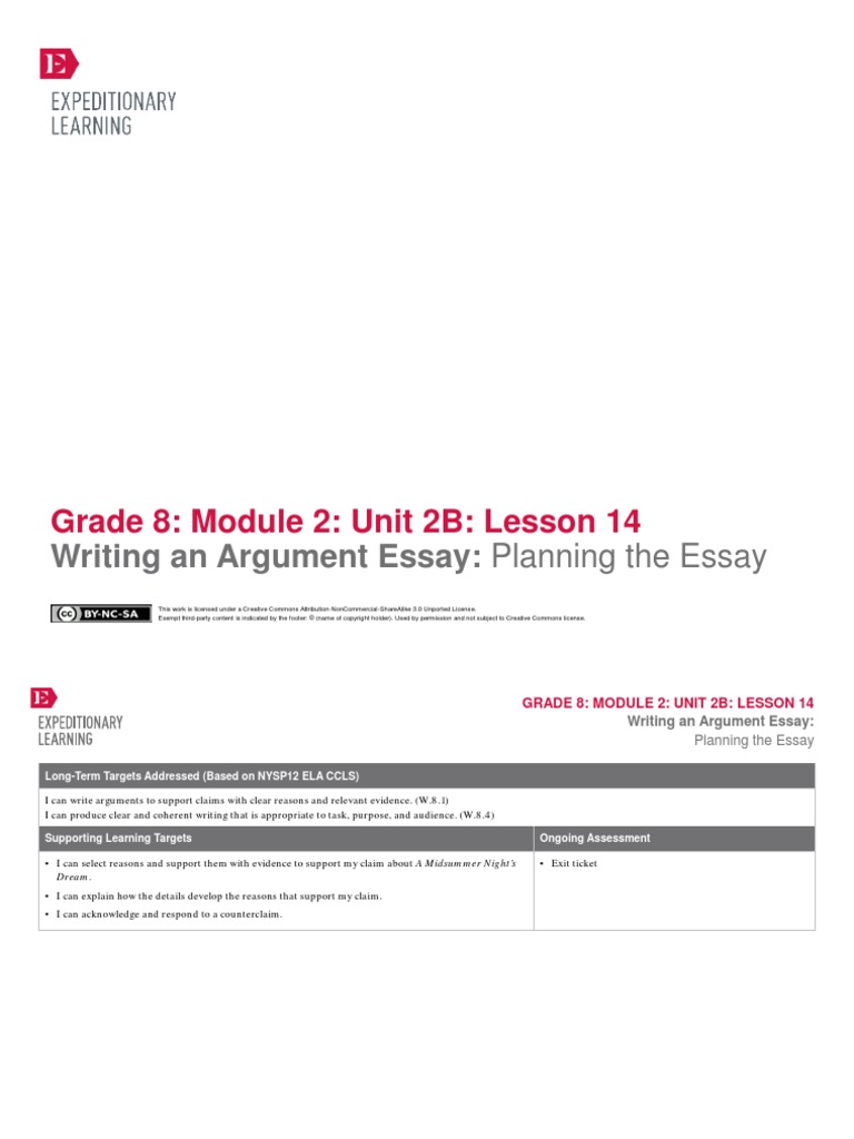 Grade 8: Module 2: Unit 2B: Lesson 14: Writing An Argument Essay ...