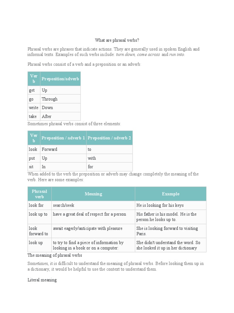 Phrasal Verbs Handout | PDF | Preposition And Postposition | Phrase