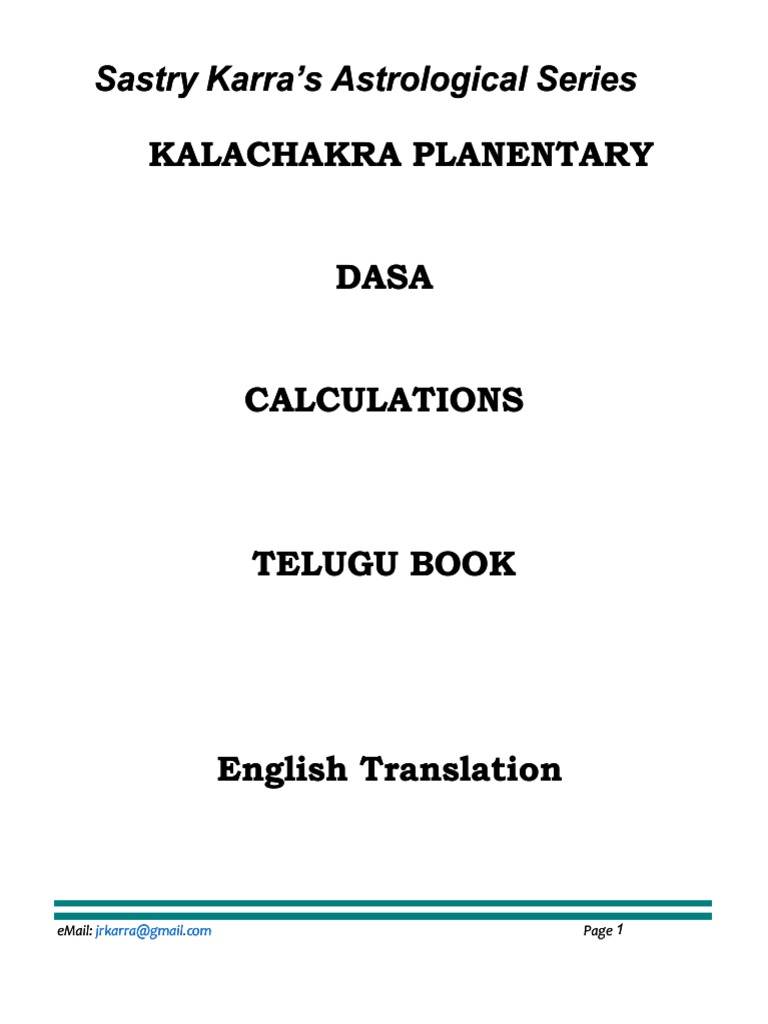 Kalachakra Planentary Dasa Calculations Telugu Book English Translation ...