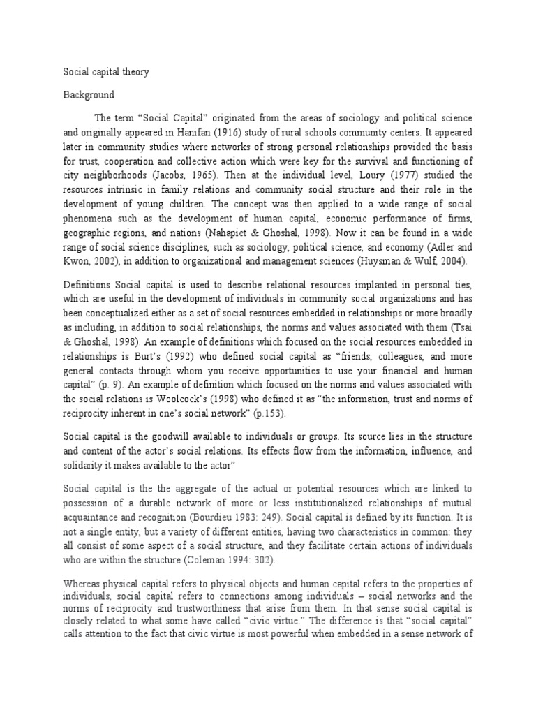 Understanding Social Capital | PDF | Social Capital | Sociological Theories