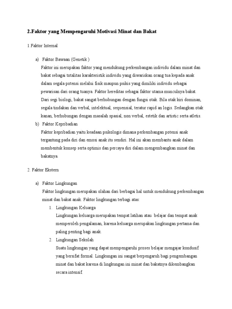 Faktor Yang Mempengaruhi Motivasi Minat Dan Bakat | PDF